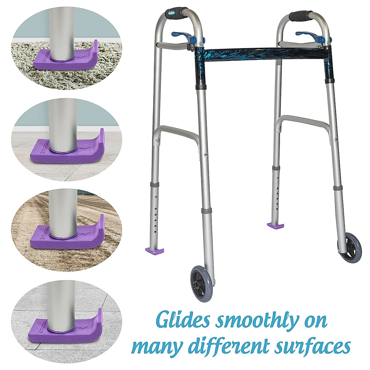 Top Glides 8" Off-Road Walker Wheel Kits with FREE FlexFit Universal Ski Glides (Purple)