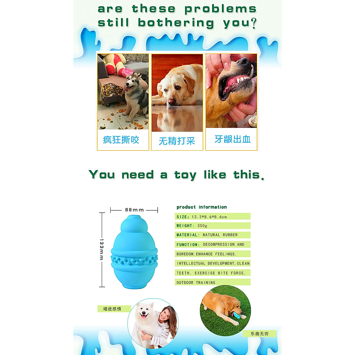 Dog Toy Interactive Tumbler Toy Ball Pet Treat Leaking Toy with Dual Rolling Balls & Teasing Wand for Training of Medium and Large Dogs Interactive Games, get rid of Boredom, Clean Dog Teeth (Pink)