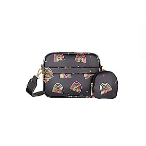Olivia Miller Women's Rainbow Print Faux Leather Square Crossbody Handbag Purse