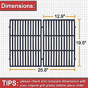 GGC 19.5 inch Grill Grates Replacement for Weber 7524 7528 Genesis E-310, E-320, E-330, S-310, S-320, S330, EP-310, EP-320, EP-330, 2 PCS Cast Iron Cooking Grid (19.5" x12.9" x0.5")