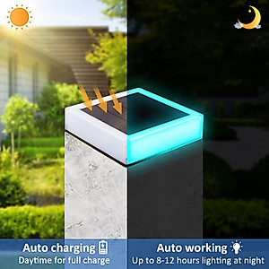 T-SUN Solar Post Caps Lights, RGB Changing Color Solar Post Lights Outdoor, IP67 Waterproof Solar Powered Fence Lights Deck Post Cap Lights for Garden Fence Patio