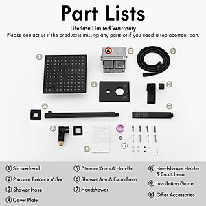 KES Shower Faucet Set, 10 Inches Rain Shower Head with Handheld Spray, Shower System Pressure Balance Wall Mounted (cUPC Certified Shower Valve Included), Matte Black, XB6230-BK