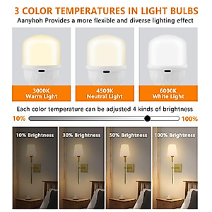 USB C Rechargeable Light Bulbs with Remote, 5W LED Dimmable Battery Powered Light Bulb, Touch Control E26 Portable Emergency Light Bulbs with Timer, for Home Power Outages, Non Hardwired, 2 Pack