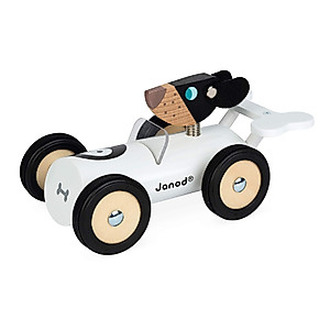 Janod Spirit Solid Car Push Toy with Bernard Dog - Ages 18 Months+ - J04491