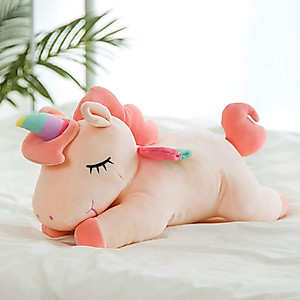 AIXINI Plush Unicorn Stuffed Animal Pillows Toy, 11.8 Inch Cute Soft Pink Unicorn Plushie Dolls with Rainbow Wings