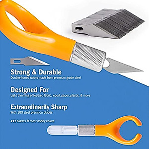 WA Portman Finger Tip Knife Set - Ergonomic Finger Blade Craft Knife Kit with 100#11 Replacement Blades - Precision Finger Knife with Craft Blades - Fingertip Blade & 100 Blades - Precision Knife Set