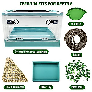 Hamiledyi Foldable Reptile Terrariums Kit, 6 PCS Gecko Tank Starter Kits Mini Transparent Lizard Habitat Cages for Iguana, Snake, Bearded Dragon, Tortoise, Chameleon 15.6" x 11.6" x 9.4" Blue