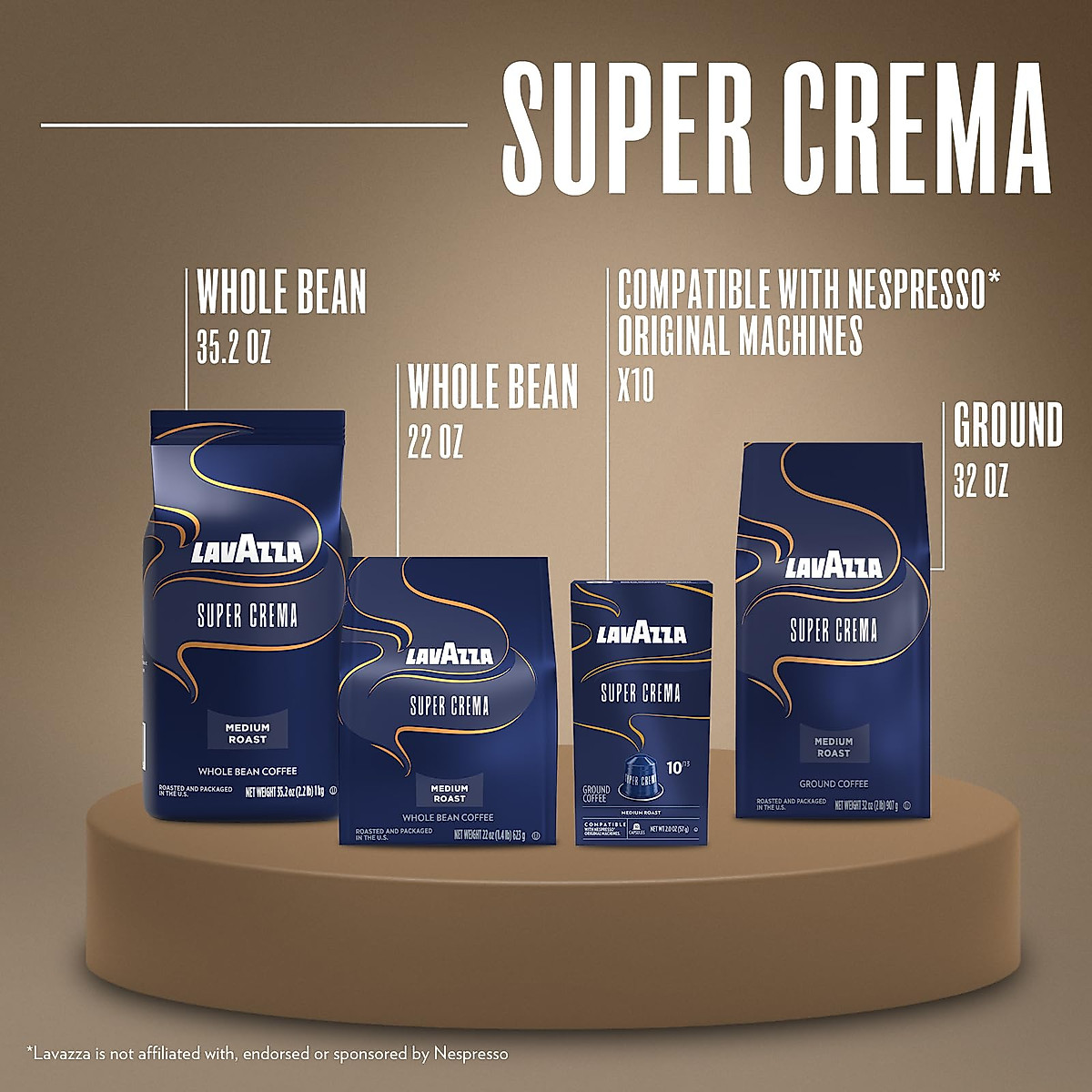 Lavazza Super Crema Whole Bean Coffee Blend, light-Medium Espresso Roast, 2.2 Pound (Pack of 1) ,Premium Quality, Aromatic, Mild and creamy