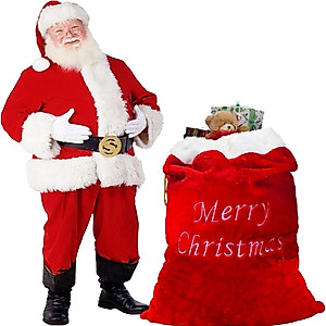 Luxury Oversized Velvet Santa's Gift Sack 3D Plush Faux Fur Cuff with Cord Drawstring – 34" Tall x 24" Wide