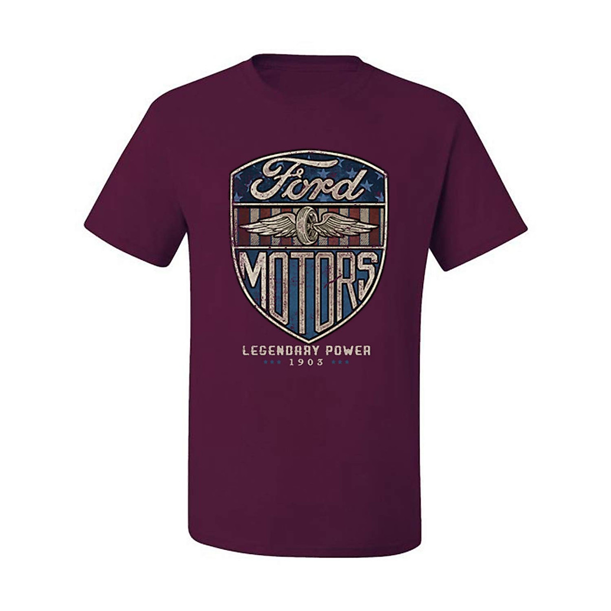 1983 Vintage Distressed Ford Motors Legendary Power Cars and Trucks Men's Graphic T-Shirt, Maroon, X-Large