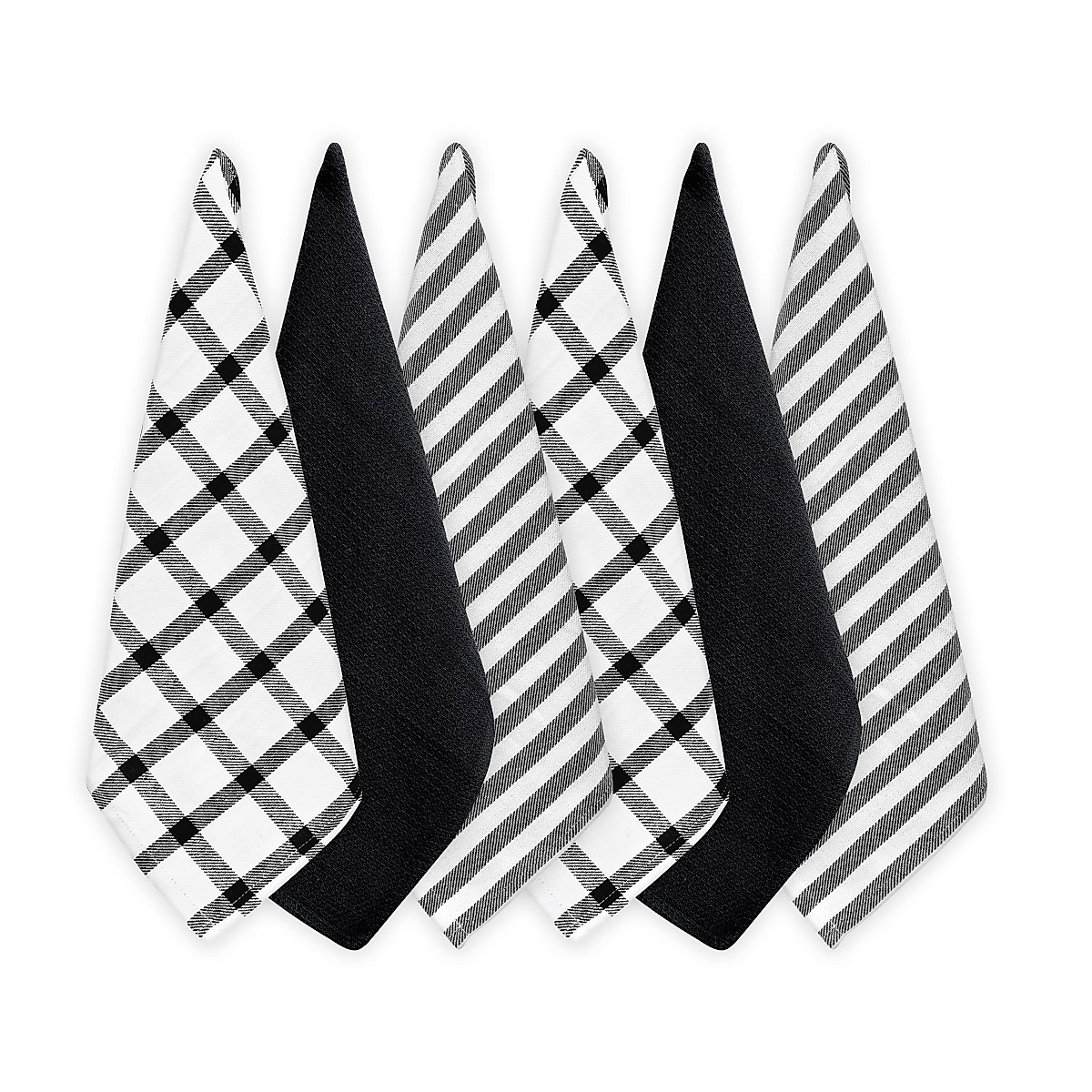 Black Kitchen Towels - Linen Dish Towels - Black and White Striped Kitchen Towels - Farmhouse Dish Towels - Black Cotton Dish Towels Machine Washable, Linen Collection Bar Dish Towels 6 Pack, 16X27