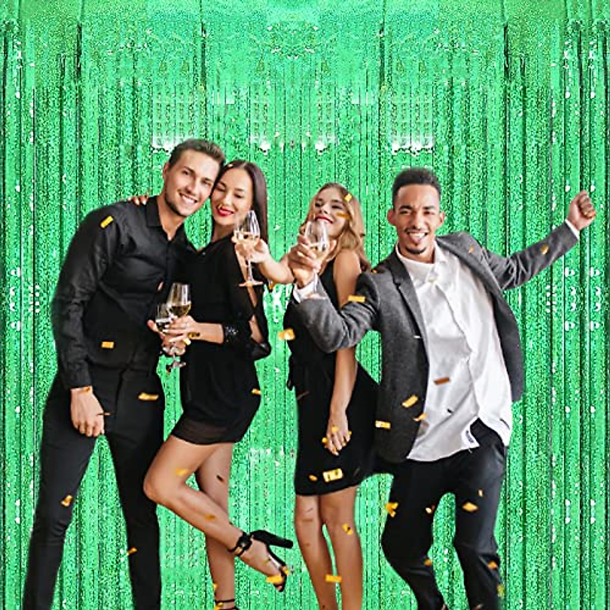 2 Pack 3.2ft x 8.2ft Green Foil Fringe Curtain, Metallic Tinsel Foil Fringe Rain Curtain Streamers Photo Backdrop for St Patricks Day Decorations Birthday Christmas Jungle Safari Tropical Party Decor