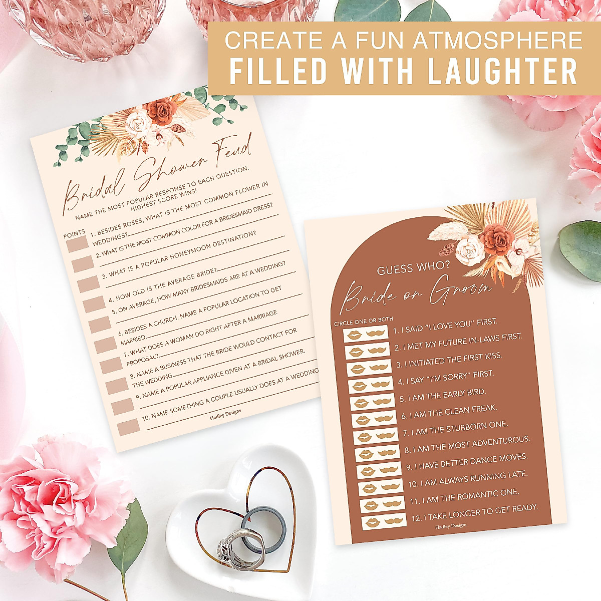 Hadley Designs 20 Boho Bridal Shower Games For 20 Guests - Couples Wedding Shower Games, Bridal Games, He Said She Said Bridal Shower Games, Bridal Shower Family Feud Game