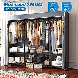 Raybee Heavy Duty Clothes Rack with Cover Loads 795 LBS Clothing Racks for Hanging Clothes Portable Closet Metal Clothes Racks for Hanging Clothes Wire Garment Rack 56" W* 16" D*75.5" H
