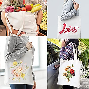 Yuroochii 12 Pack Canvas Tote Bag Reusable Grocery Bags 14.2x11.8 Inch Sublimation Polyester Screen Printing Blank Canvas Tote Bag Durable Bag for Creative DIY Gift, Crafting and Embroidering