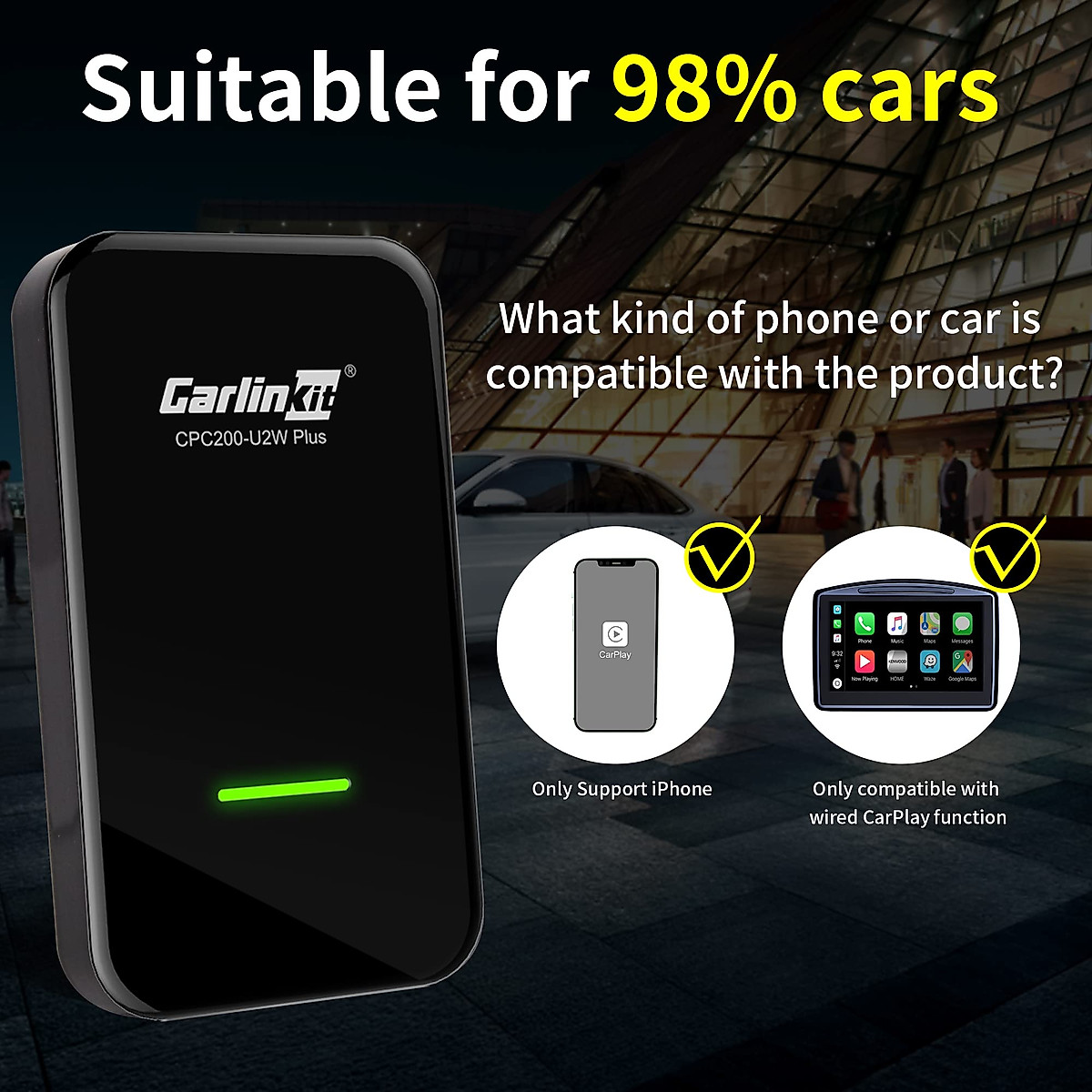 Citreal Wireless CarPlay Adapter Compatible with Factory Wired CarPlay for iPhone 6 to13 Pro MAX, Plug&Play Easy Setup Wireless Adapter Dongle Convert Wired to Wireless car Play Black CPC200-U2W Plus