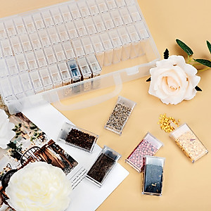 Quefe 2 Pack 64 Grids Diamond Painting Storage Containers 5D Plastic Box Bead Storage Organizer Boxes Diamond Painting Accessories with 300pcs Label Stickers for Diamonds, Beads DIY Art Craft Storage