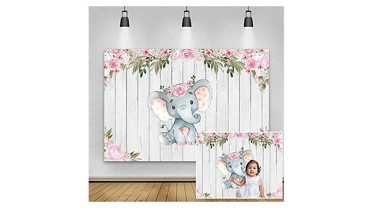 Floral Elephant Backdrop for Baby Showers - Yeele