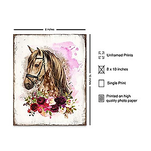 Boho Horse Wall Art & Decor - Rustic Farmhouse Barn Wall Decor for Girls Bedroom, Office, Living Room - Country Western Shabby Chic Decorations - Gift for Equestrian Women - Pink Pony Poster