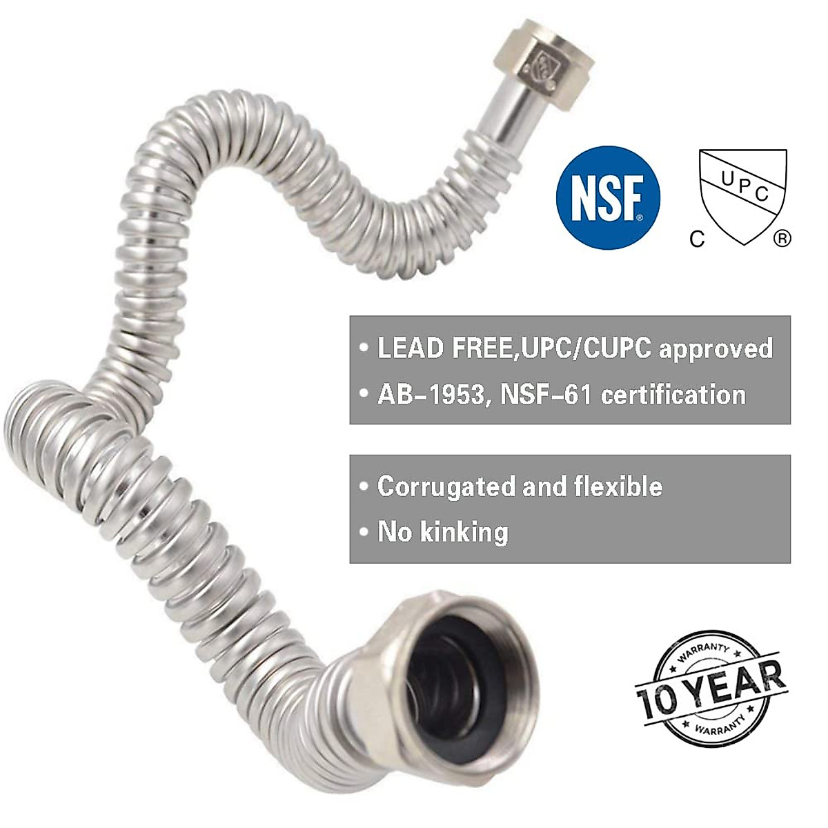 TT FLEX Stainless Steel Corrugated Water Heater Connector Flexible for Water Heater Softener, 3/4" FIP x 3/4" FIP, 24" Length (2 Pack)