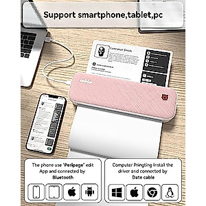 PeriPage A40 Thermal Portable Printer, Supports 8.26"x11.69" US Letter, Wireless Inkless Bluetooth Mobile Travel Printer, Compatible with Android and iOS, Prints Documents,Tattoo Paper, Photos(Pink)