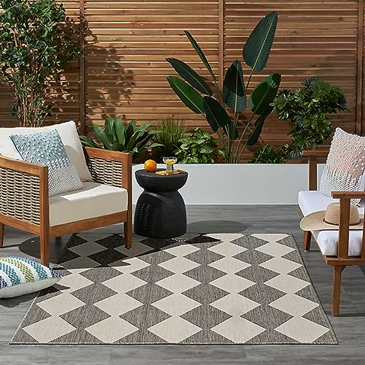 Nourison Positano Indoor/Outdoor Charcoal 4' x 6' Area Rug, Easy Cleaning, Non Shedding, Bed Room, Living Room, Dining Room, Backyard, Deck, Patio (4x6)