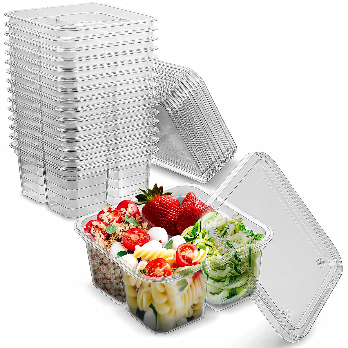 MT Products Small Plastic 4 Compartment Meal Prep Containers with Lids - Disposable Divided Compartment Bento Box for Lunch, Snacks or Travel 6 in x 6 in (15 Pieces) - Made in The USA