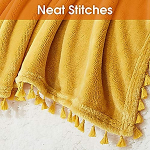 HOMEIDEAS Flannel Fleece Blanket Throw Size with Tassels Fringe - Lightweight Fuzzy Blanket for All Season - Super Soft for Couch Bed Camping Travel (50x60, Mustard Yellow)