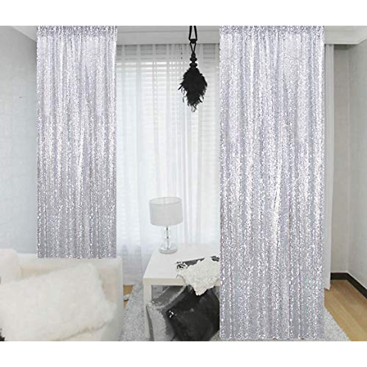 Sequin Backdrop 4x10ft Silver Sequin Curtains 2 Panels Wedding Drapes Glitter Backdrop Curtains for Parties Photography Background (4FTx10FTx2PC, Silver)