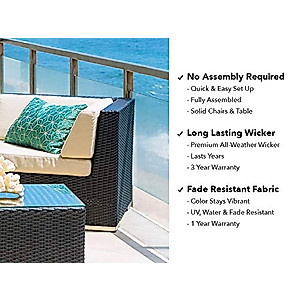 Ohana Depot Outdoor Patio Wicker Furniture 9 pc Sectional Set with 50,000 BTU Gas Fire Pit Table - No Assembly with Free Patio Cover (Gray Cover)