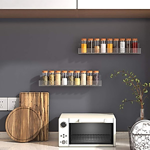 PMMASTO Adhesive Acrylic Spice Rack Organizer for Wall with Nano Double Sided Tape, Spice Shelf Organization for Kitchen Cabinet Door/Pantry Door, Wall Mount Seasoning Rack (Clear-2 Pack)