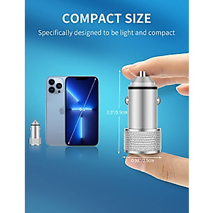 [2Pack] Cynemo Fast Car Charger for iPhone 13 12 11, 38W Dual Port 20W USB C Car Charger Adapter Power Delivery Metal Mini Cigarette Lighter PD QC3.0 Quick Charger for iPhone Samsung Galaxy Devices