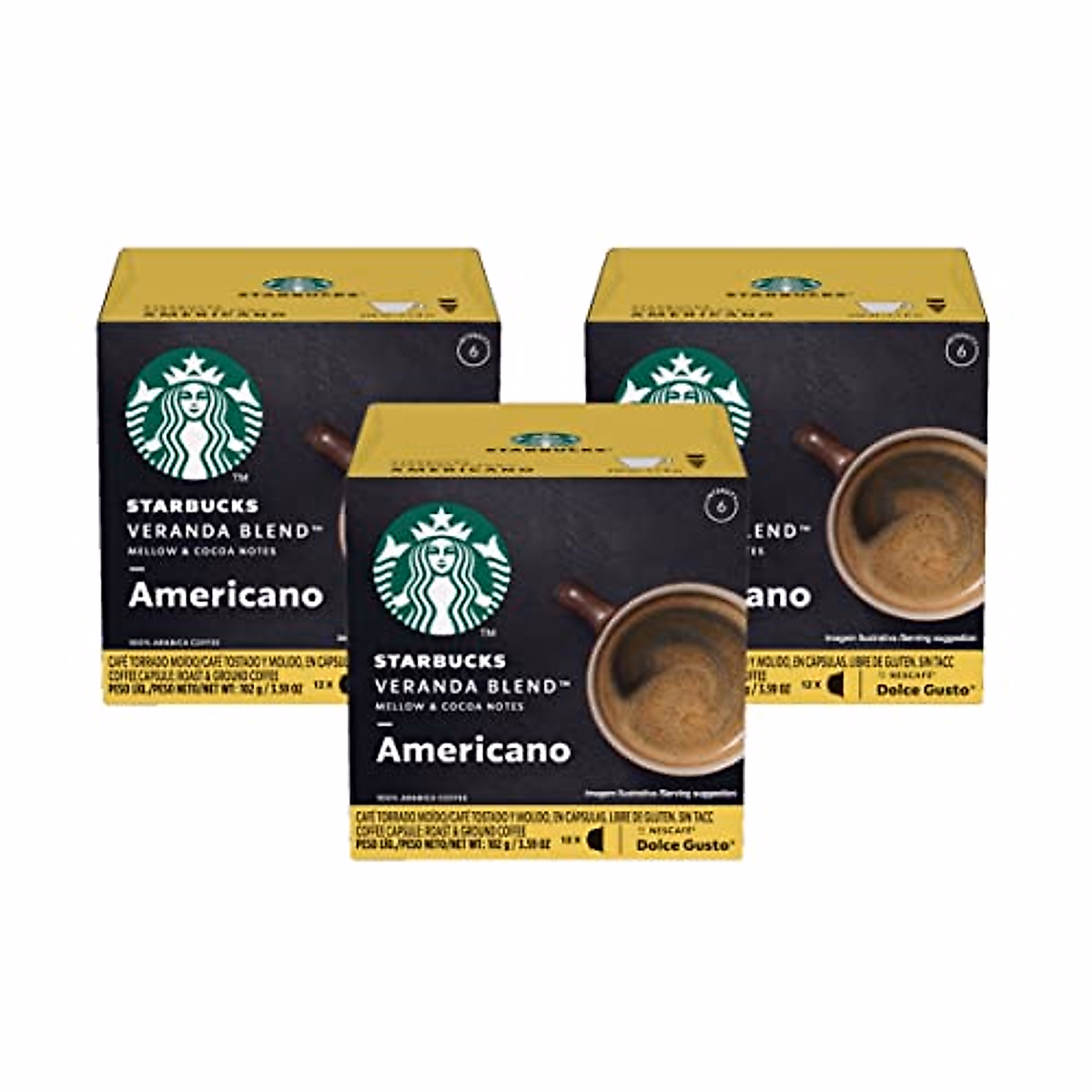 Dolce Gusto Starbucks Coffee Veranda Blend Americano, (Packaging May Vary), 12 Count (Pack of 3)
