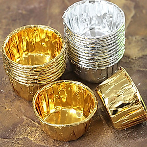 Gold Foil Metallic Paper Baking Cups Muffin Cups Cupcake Liners 50-Count Cake Baking Cups for Birthday, Wedding, Party (Gold)