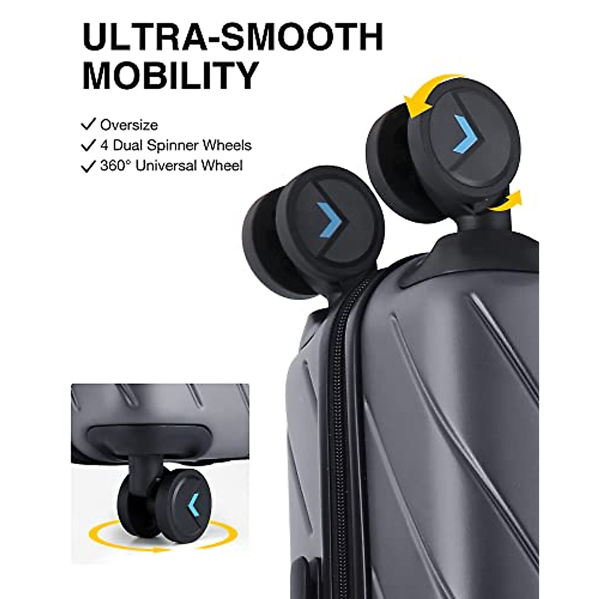 BAGSMART Carry On Luggage 22x14x9 Airline Approved, 1OO% PC Lightweight Carry On Hardside Suitcase, 20 Inch Hard Shell Luggage with Spinner Wheels, Waterproof Rolling Suitcase, Silver Gray