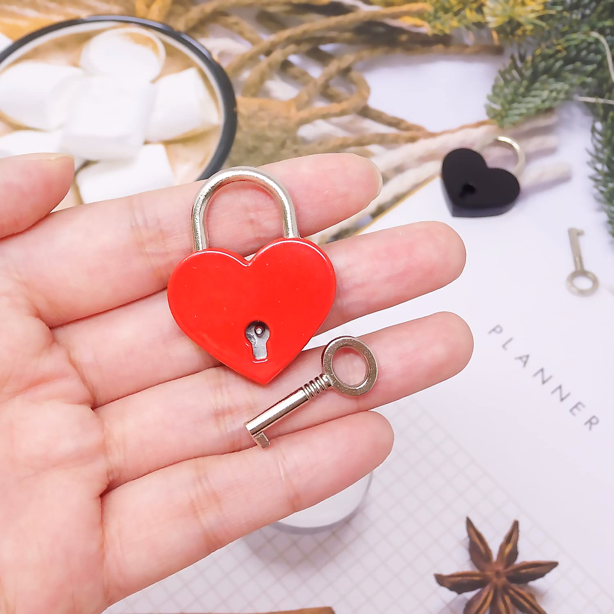 Honbay 2PCS Mini Love Heart Shaped Lock Padlock with Key for Jewelry Box, Purse, Handbag, Backpacks, Cabinet, Treasure Chest, Suitcases, Lockers, Letter Box, Diary, etc