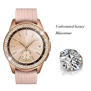 DEALELE Cases Compatible with Samsung Gear Sport/Galaxy Watch 42mm / Galaxy Watch 4 Classic 42mm, Bling Rhinestone Diamond Metal Steel Bezel Ring Cover Replacement for Women Men (Rose Gold)