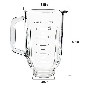 Veterger Replacement Parts 5-Cups Glass Jar with blade and cap,Compatible with BLACK&DECKER 10-Speed Blender BL2010BPA/BL2010BP/ BL2020S/ BL-2020/ BL2010BG