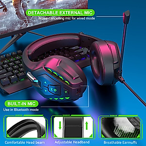 PHOINIKAS PS5 Gaming Headset for PS4, PC, Switch, Q10 Xbox One Headset with Stereo Sound, Detachable Mic, Wireless Bluetooth 5.3 Headphone only for Laptop/Phone/Tablet, 20H Battery (Green)
