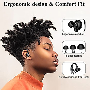 ELOVEN Bluetooth Headset, Single Ear Earpiece Earphone with Hook, Noise Cancelling Headset with Mic for Business Sports Drive, Wireless Headphone Cell Phone Earpiece for iPhone Samsung Android, Black