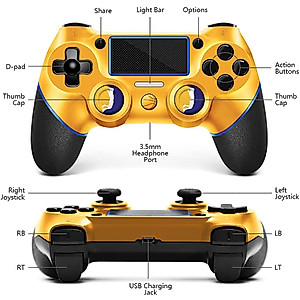 Yellow Blue Wireless PS-4 Controller, Compatible with /PS4/Slim/Pro with Dual-Vibration for PS4…