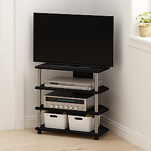 Furinno Turn-N-Tube Easy Assembly 4-Tier Petite Entertainment Center / TV Stand / TV Unit / TV Desk, Stainless Steel, Americano/Chrome