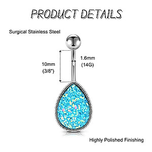 FECTAS 14g Belly Button Rings Surgical Steel CZ Navel Ring Barbell for Women Body Piercing Jewelry Silver