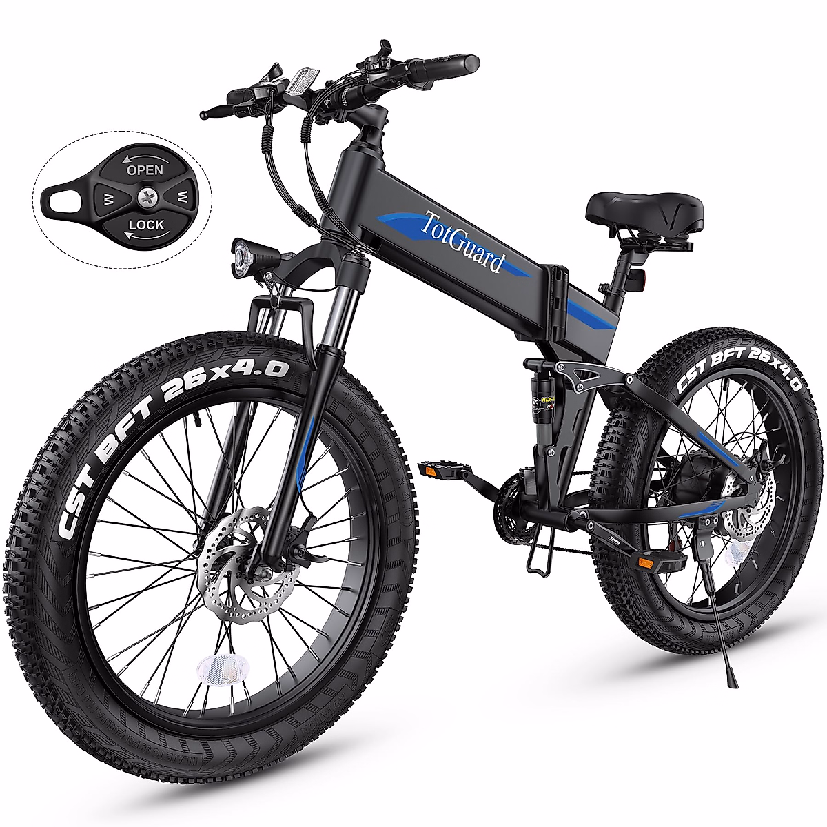 Wooken 26" x4.0 Fat Tire Electric Bike, Folding Electirc Bike for Mountain Commuter, 500W Motor 21.6 MPH, Ebikes for Adults with 48V/10.4Ah Removable Battery, Suspension Fork, 21 Speed Ebike