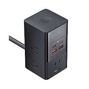 Baseus Charging Station, 10 in 1 USB Power Strip 35W with 1200J Surge Protector, 6 AC + 2 USB-C + 2 USB-A Port, Fast Charging Desktop Charger for iPhone 15/14 Series, iPad, Game, Home, Office (35W)