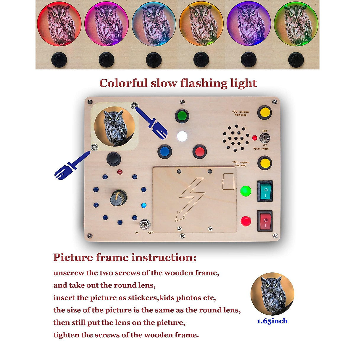 LED Light Montessori Busy Board Button Switch Baby Musical Toys Gift for Kids Baby Electronic Learning Sensory Board Educational Activity Board Wooden Fidget Board Toy
