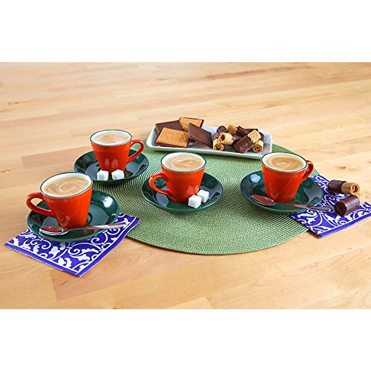 IMUSA USA 8 Piece 3oz Colorful Espresso Cups with Saucers (Green, Orange)