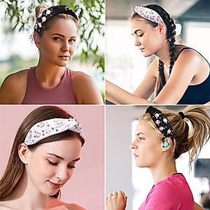 Baseball Headband for Women, Pearl Rhinestone Knotted Hairband 2 Pack - Wide Game Day Hair Accessories in White and Black