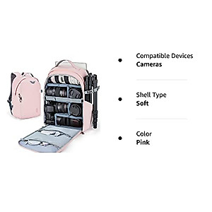 BAGSMART Camera Backpack, DSLR SLR Camera Bag Backpack Fits 15.6 Inch Laptop,Anti-Theft Waterproof Camera Case for Photographers and Women,with Rain Cover,Tripod Holder,Pink