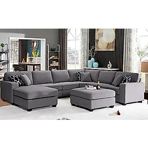 Legend Vansen 137'' Flexble Combination Reversible Moddule Upholstery Sofa Couch Sectional, Dark Grey